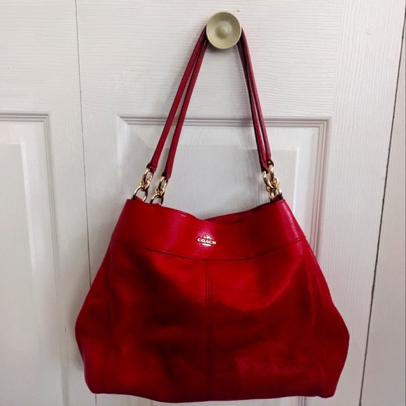 Coach | Bags | Coach Leather Shoulder Bag 2 Compartments Zipper Pockets ...